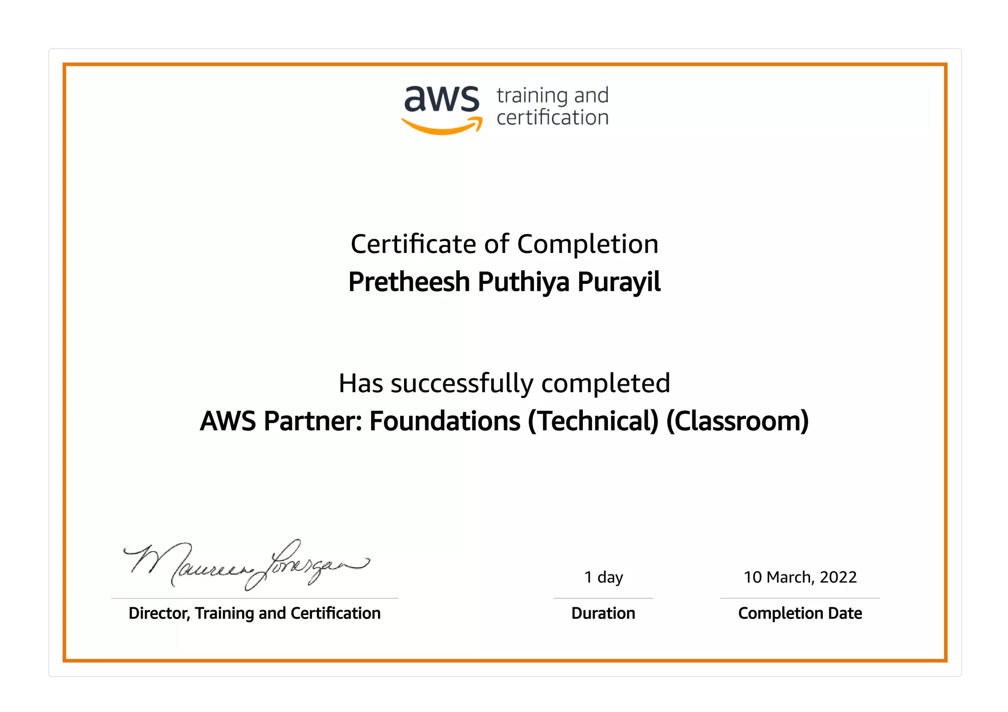 Aws training & certification certificate of completion | PDF
