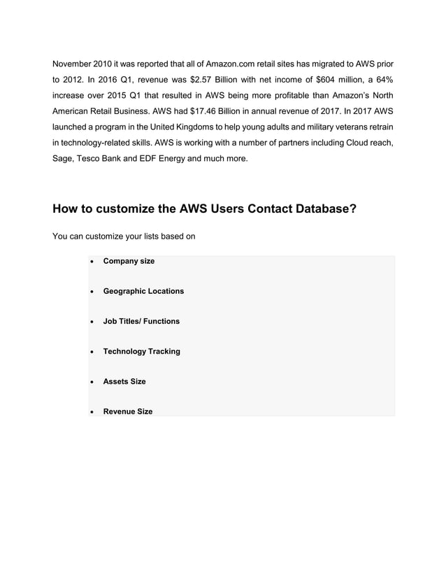 AWS Users Contact Database - AWS Customers List-Infodepots | PDF