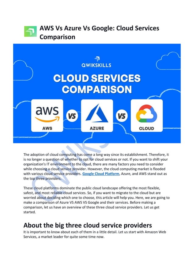 AWS Vs Azure Vs Google: Cloud Services Comparison | PDF