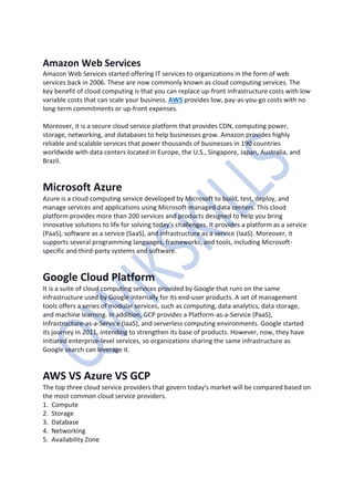 AWS Vs Azure Vs Google: Cloud Services Comparison | PDF