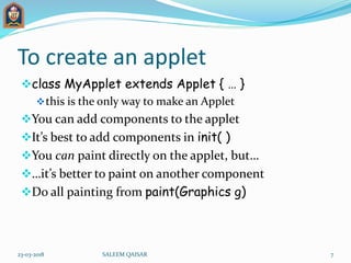 Awt - Swings-- Applets In java | PPTX