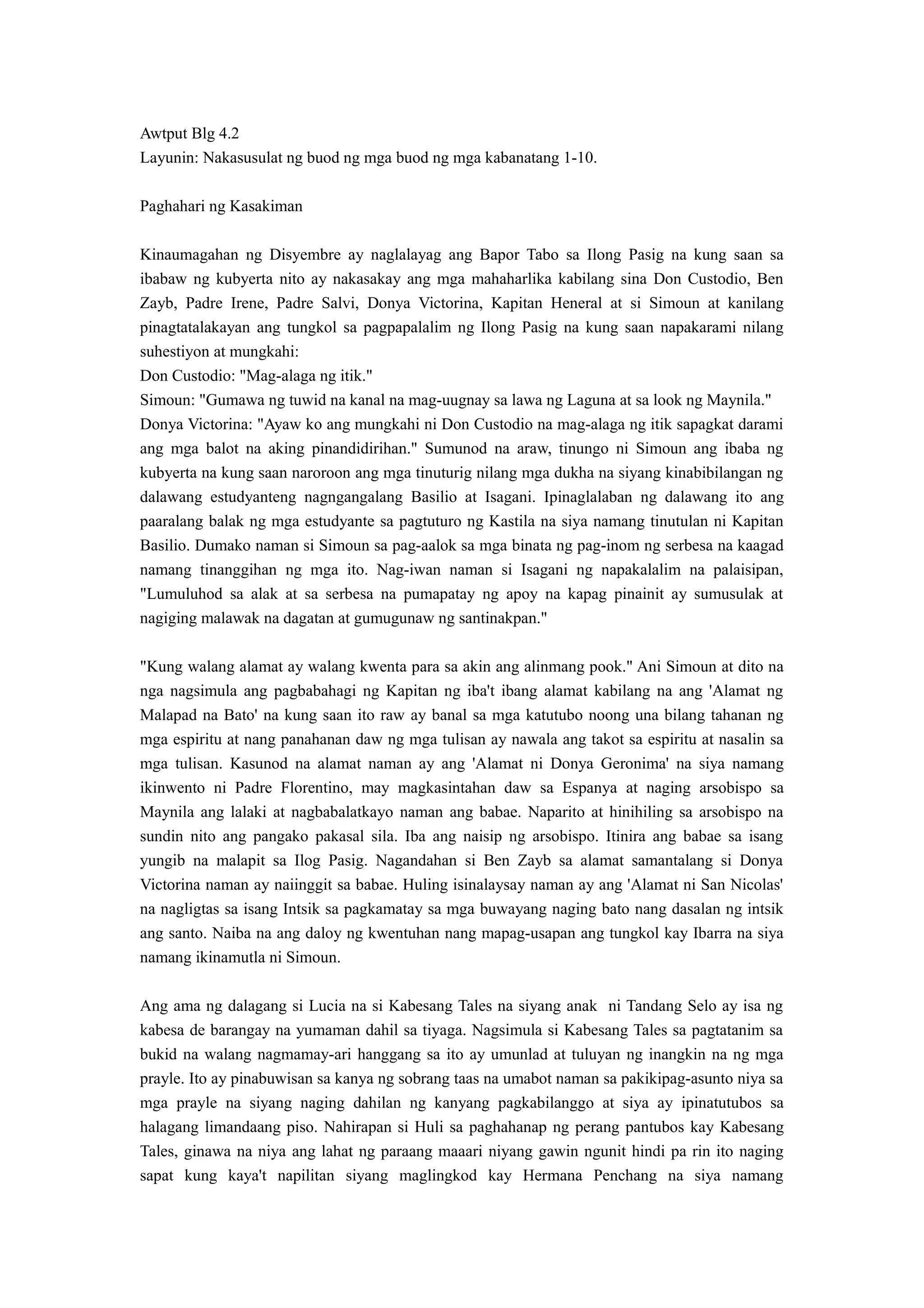 El FIlibusterismo: Buod ng Kabanata 1-10 | DOC