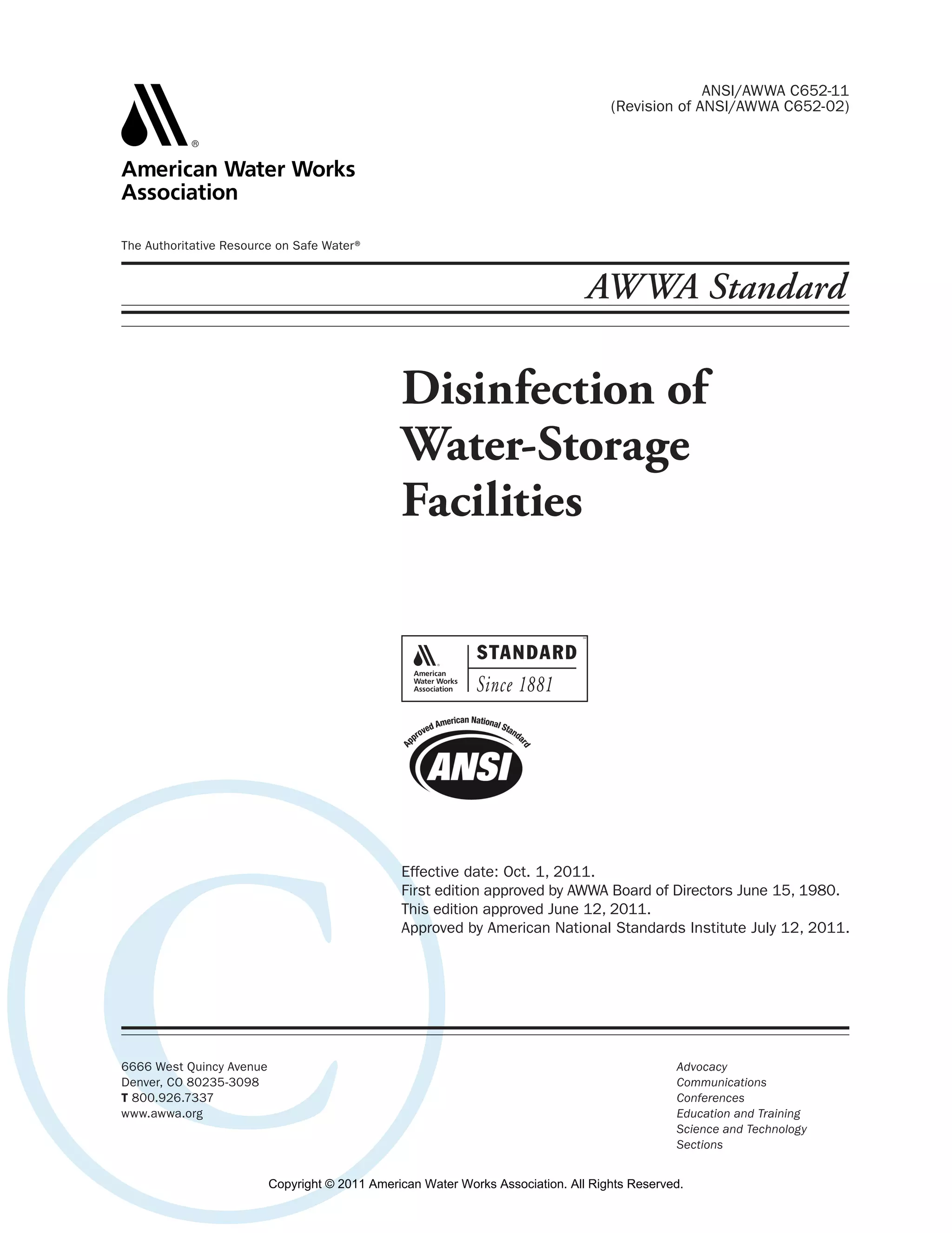 AWWA C652-11-Previews Desinfeccion of Water Storage Facilities | PDF