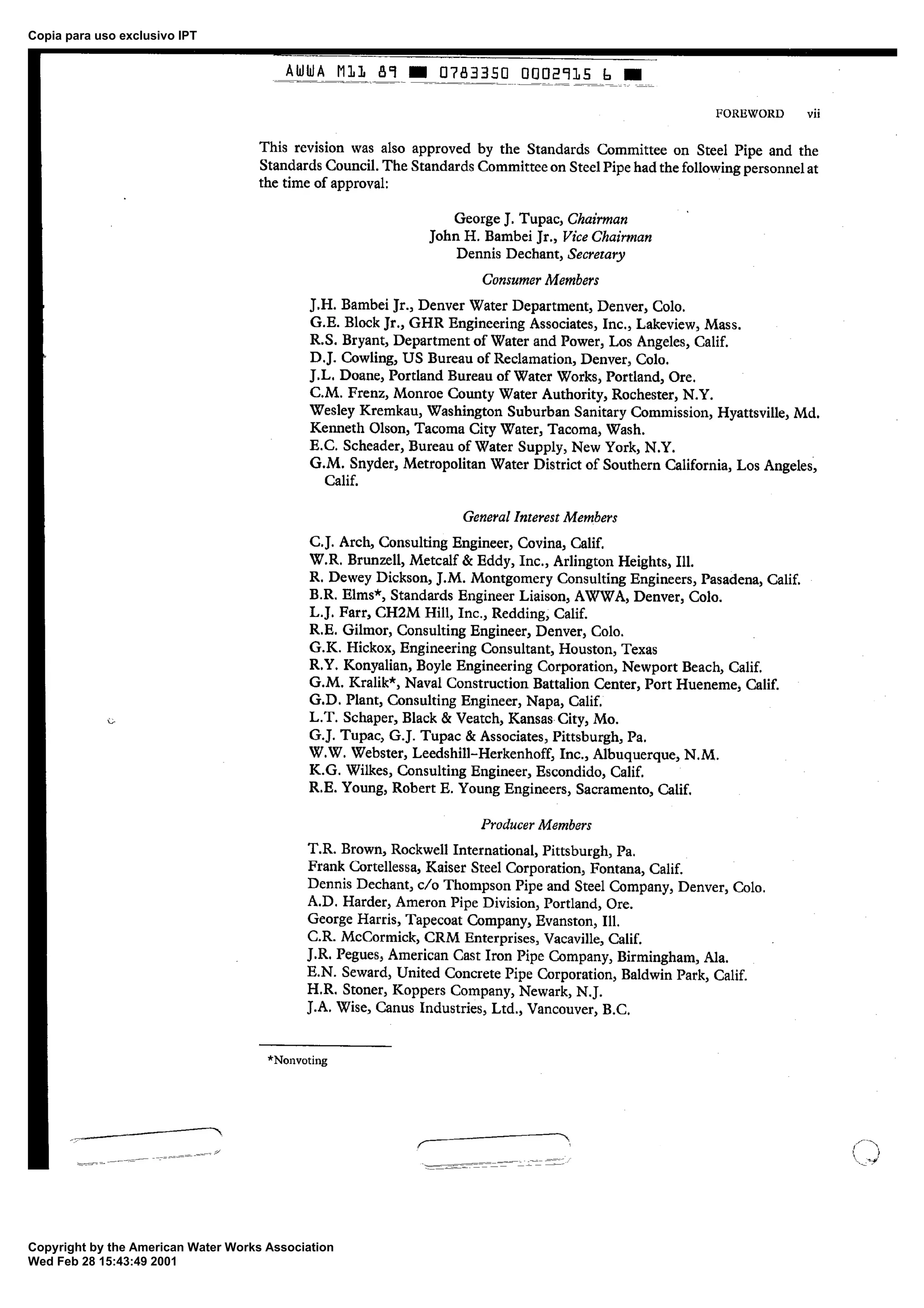 Awwa m11 1989-steel pipe-design and installation | PDF