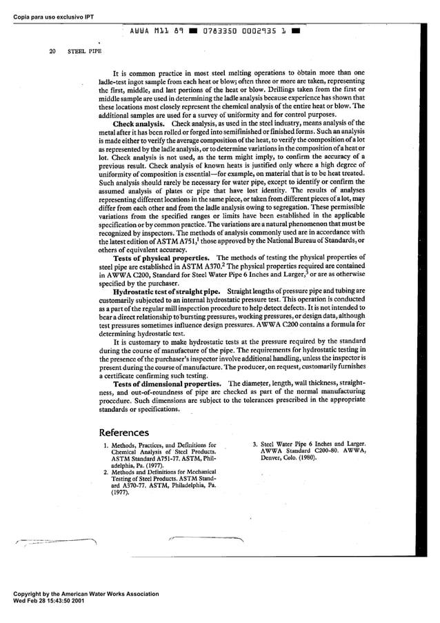 Awwa m11 1989-steel pipe-design and installation | PDF