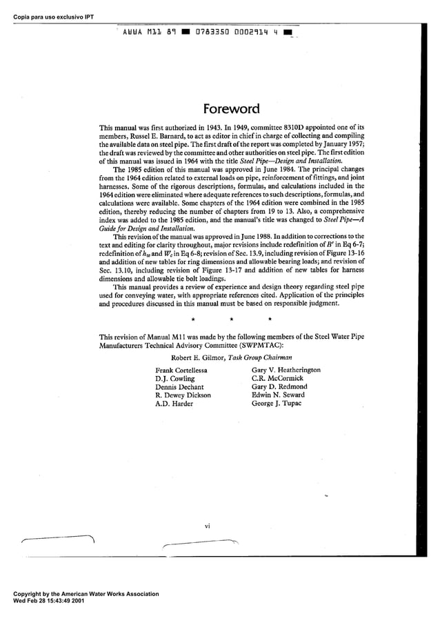 Awwa m11 1989-steel pipe-design and installation | PDF