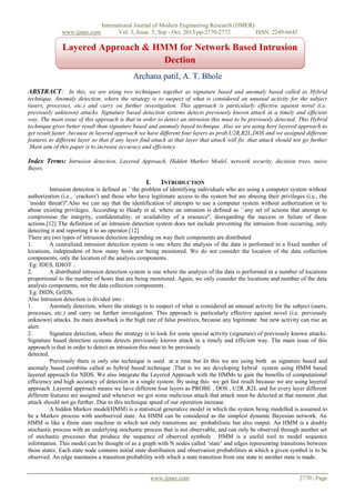 Layered Approach & HMM for Network Based Intrusion Dection | PDF