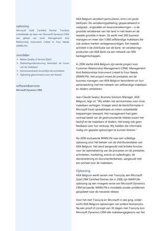 AXA Belgium case story MS CRM NL | PDF