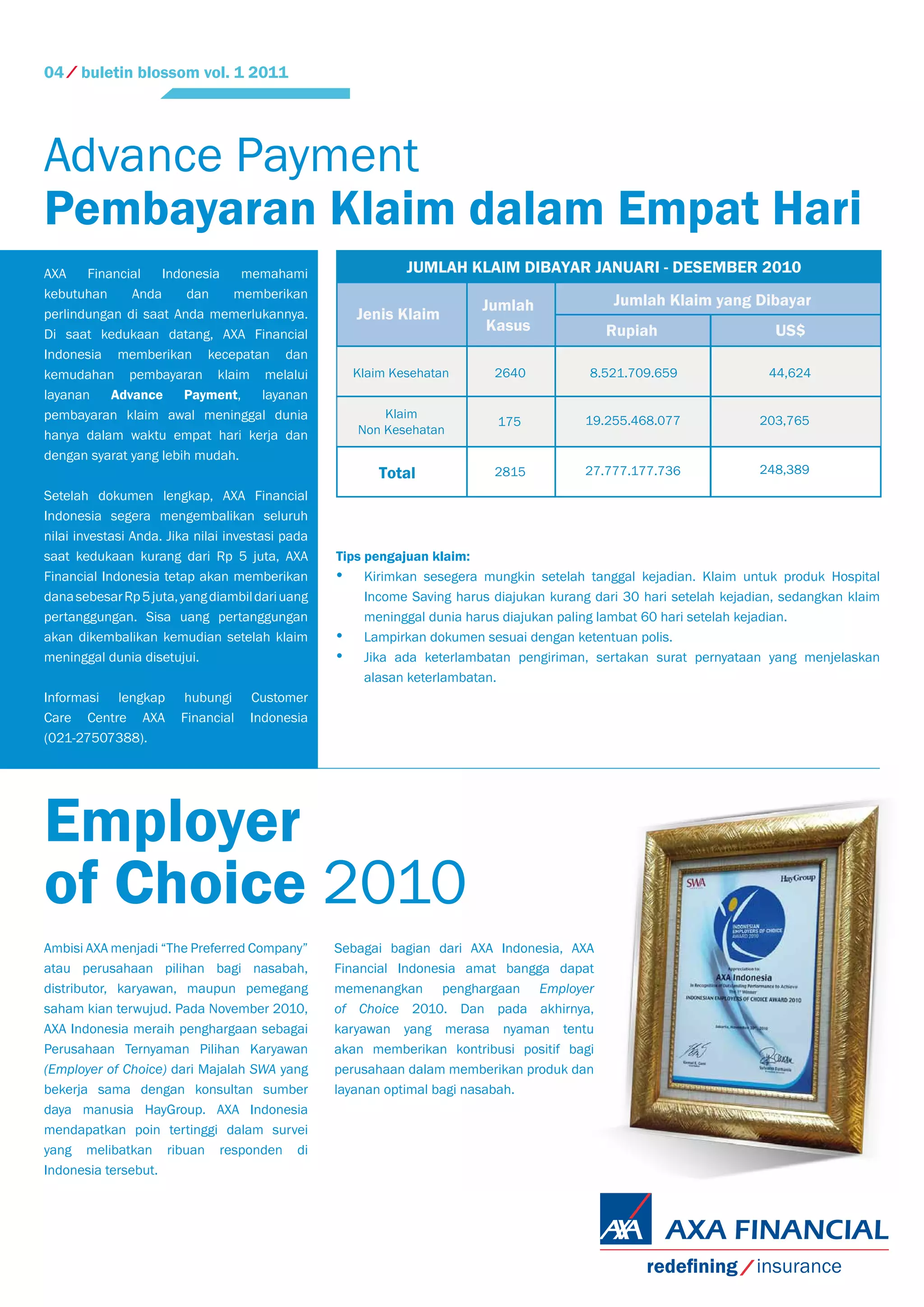 Axa financial bulletin blossom vol 1 2011 | PDF