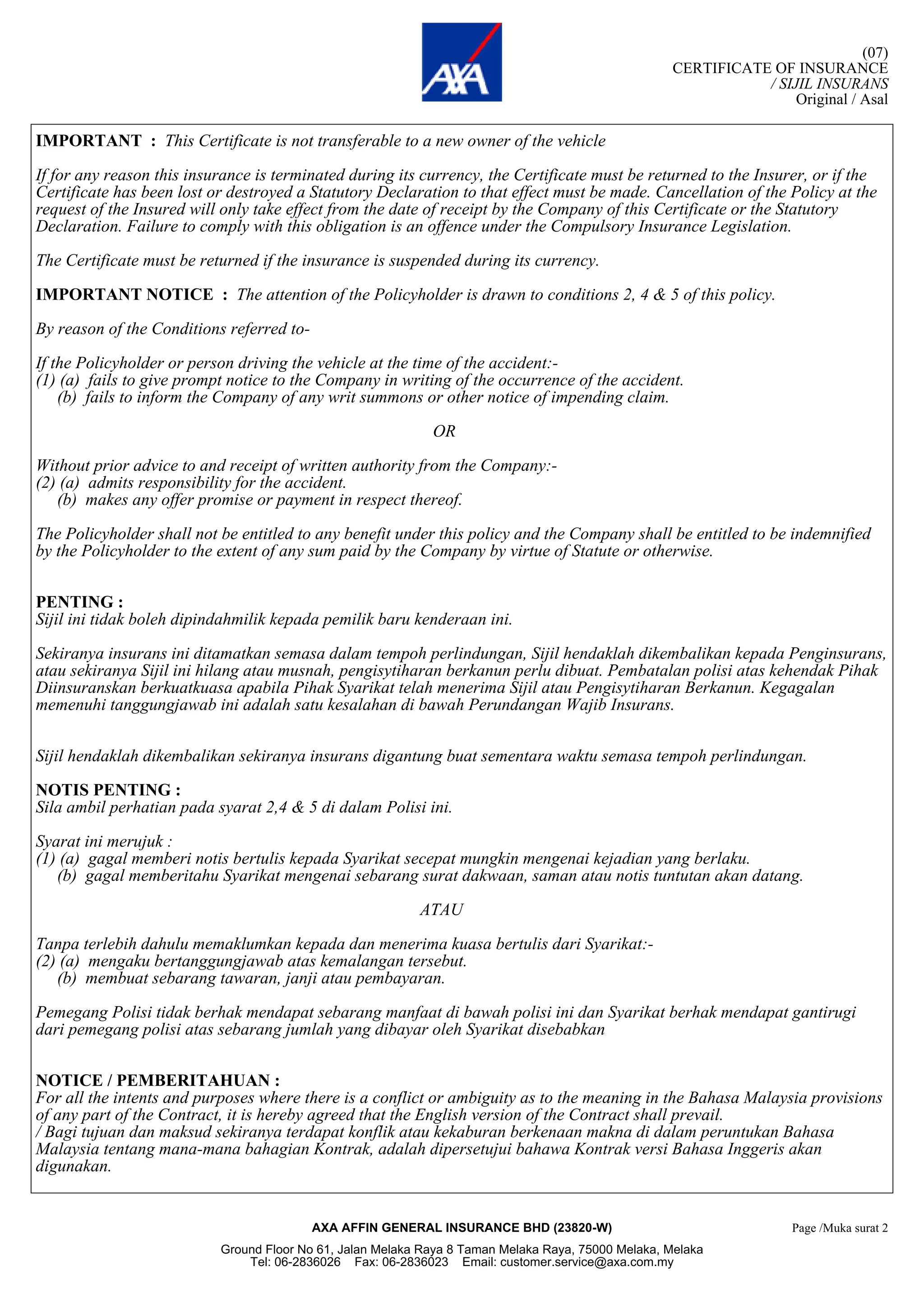 Axa policy (jln1910) | PDF