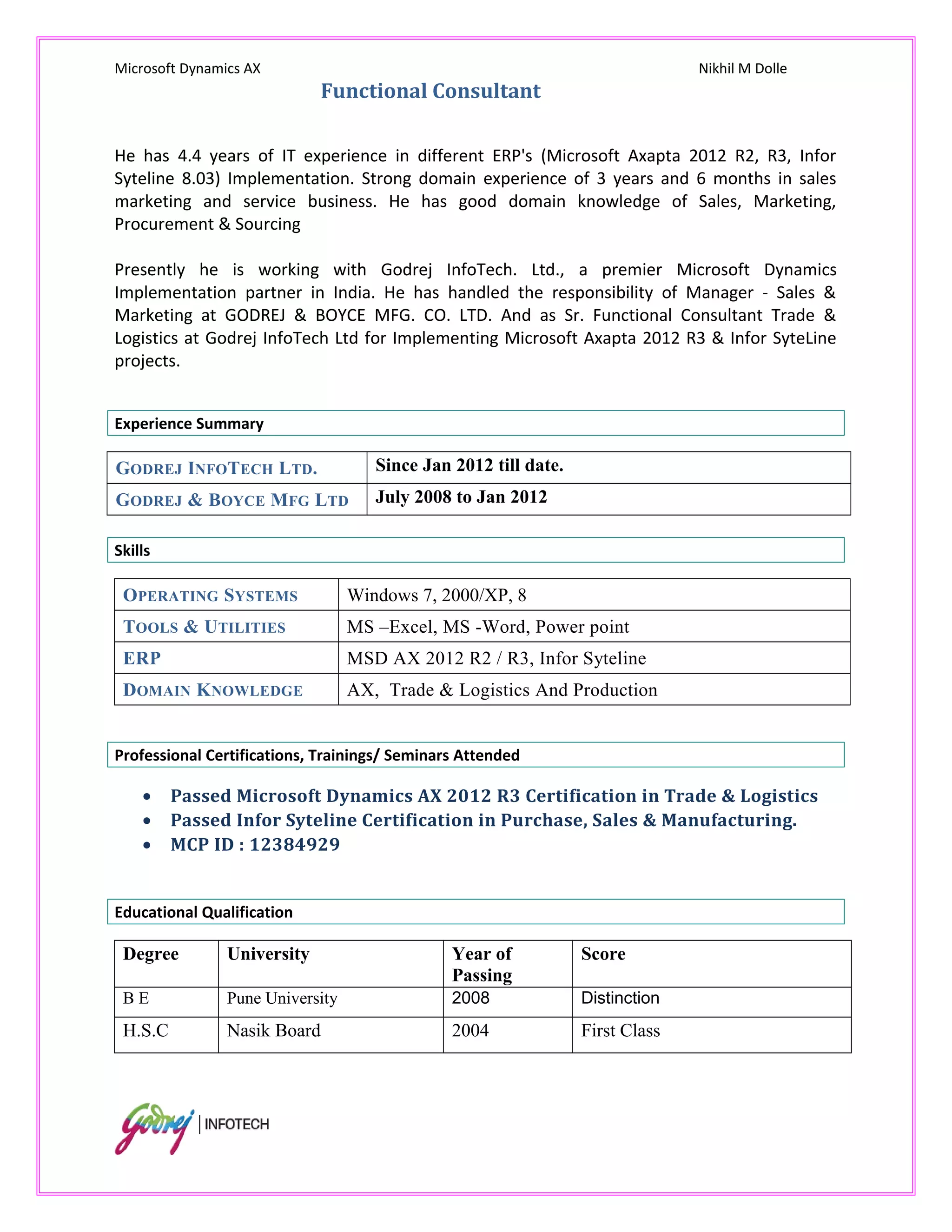 Axapta consultant nikhil dolle | DOC