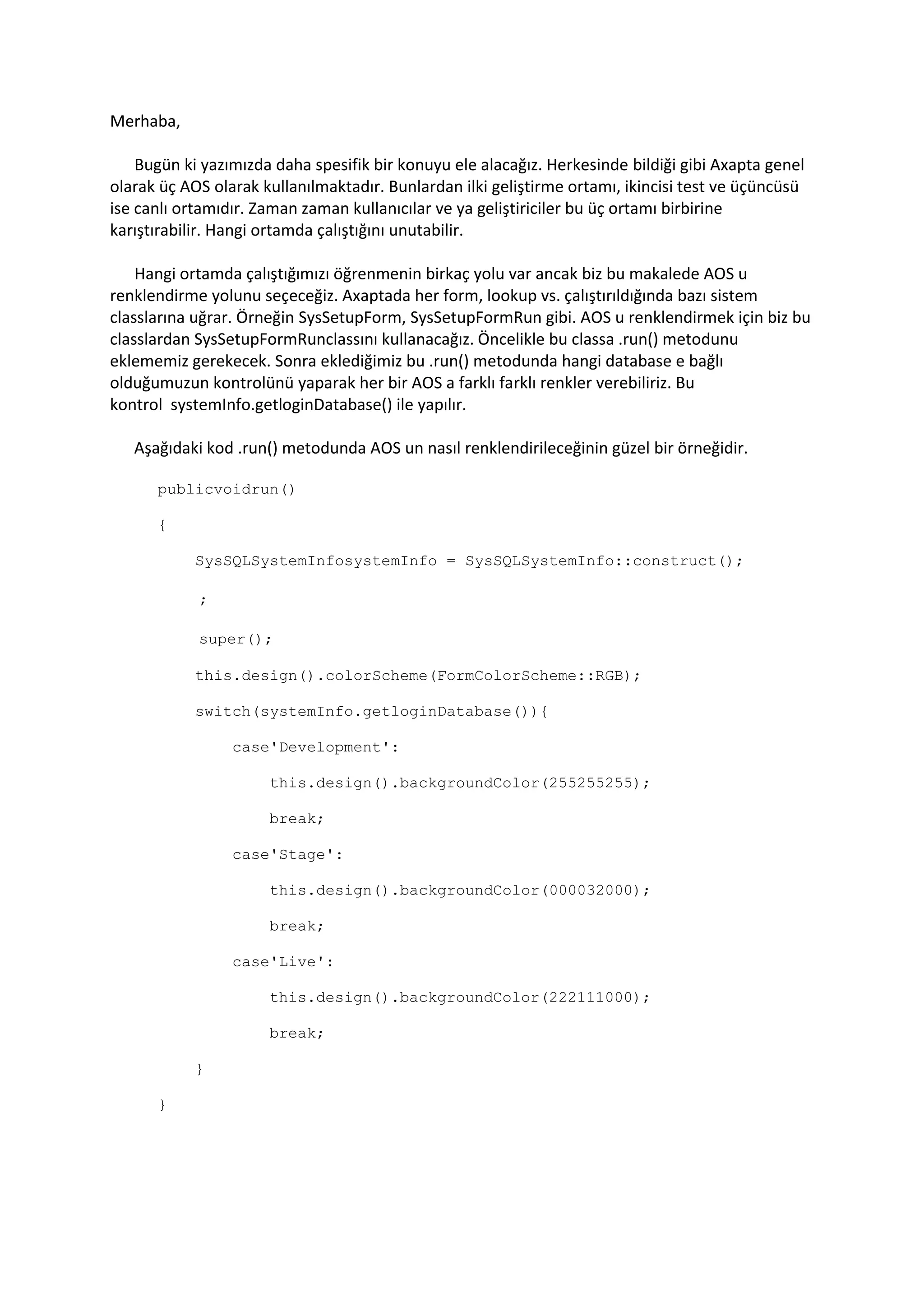 Axapta kodla aos renklendirme | DOCX Axapta kodla aos renklendirme | DOCX