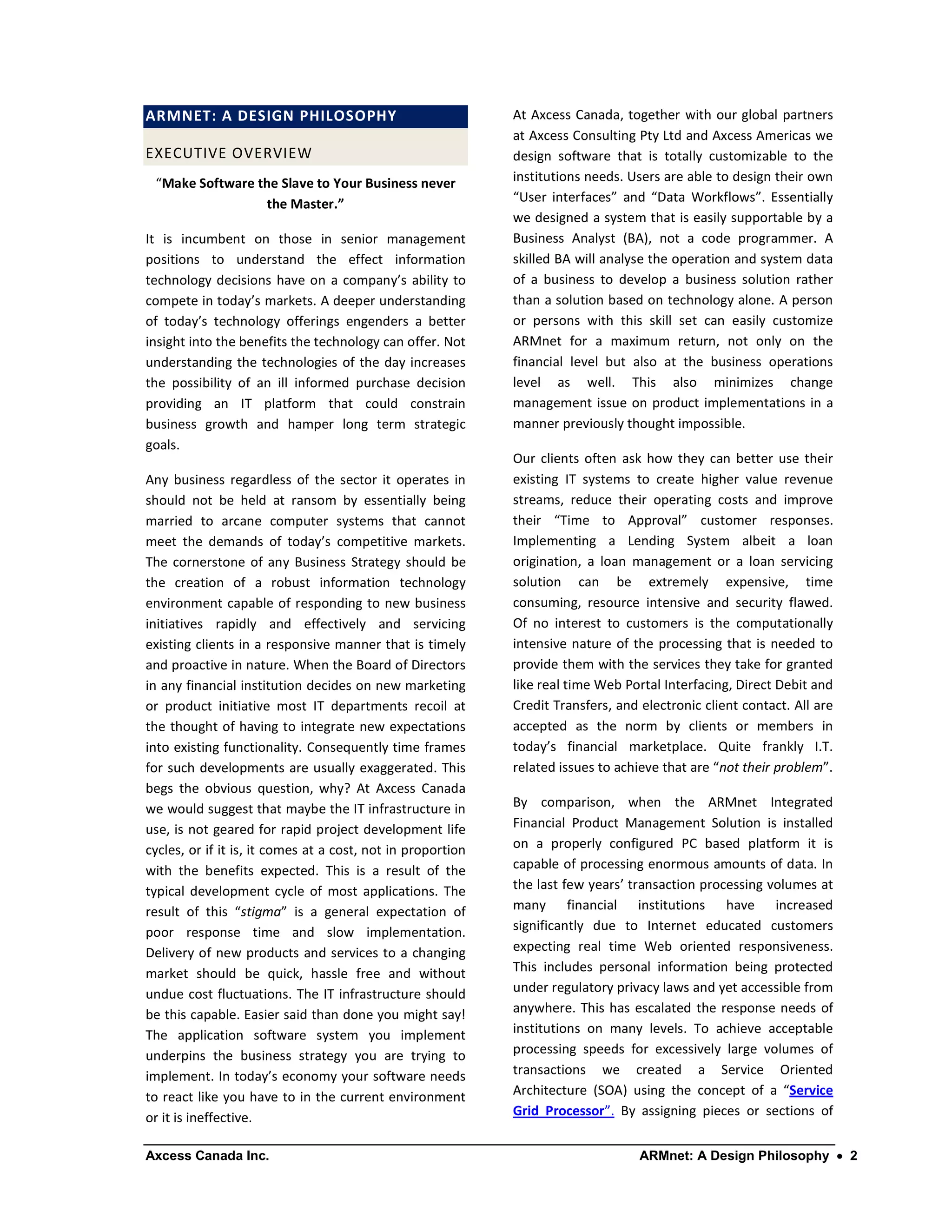 ARMnet Financial Product Management Design Philosphy | PDF