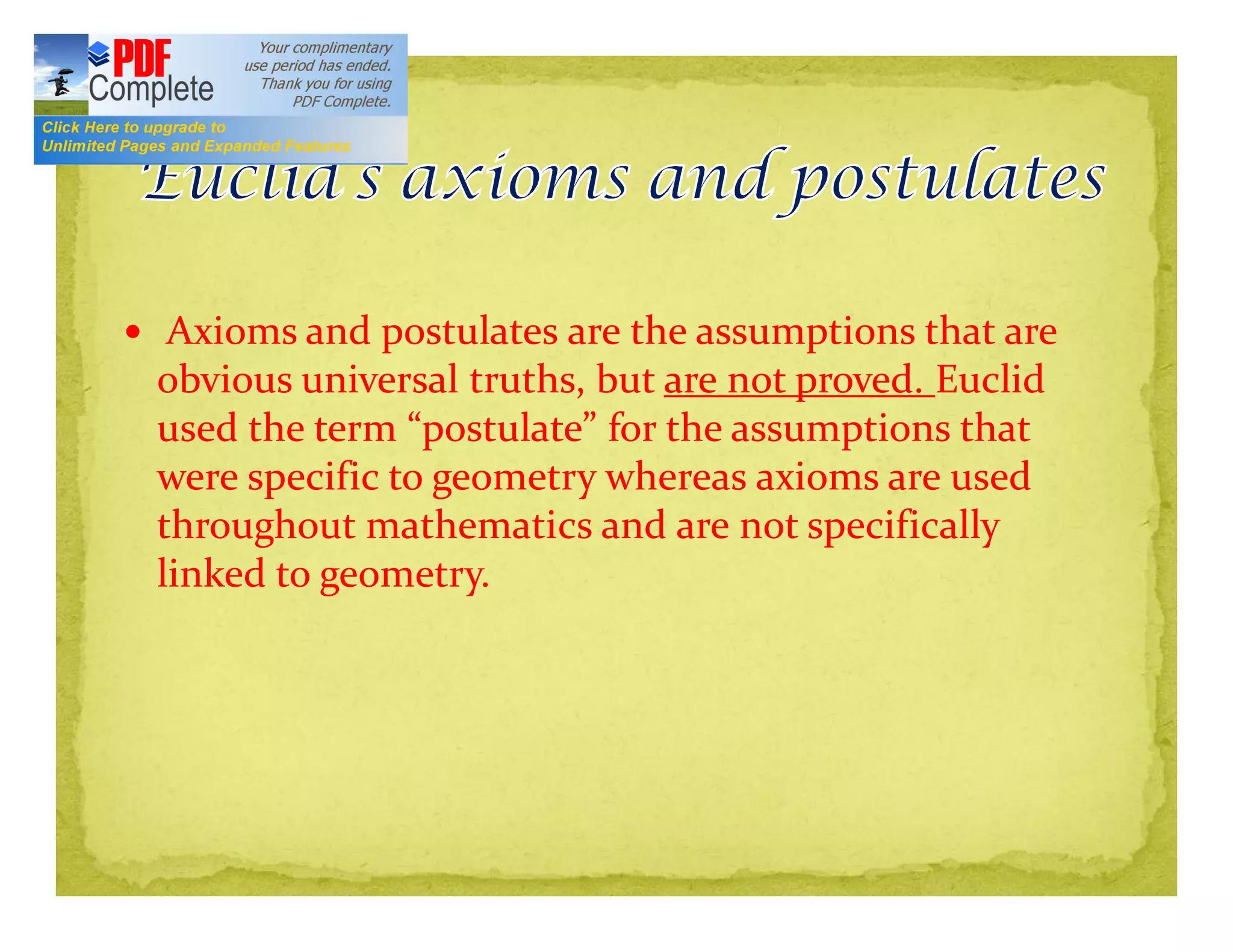 Axioms and postulates (Euclidean geometry) | PDF