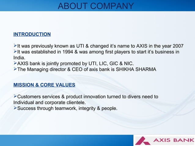 AXIS BANK (SEGMENTATION AXIS BANK PRODUCTS & SERVICES.) | PPT | Consumer Banking | Personal Finance