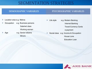 AXIS BANK (SEGMENTATION AXIS BANK PRODUCTS & SERVICES.) | PPT