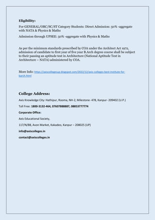 Axis Colleges - Best Architecture College in UP | PDF