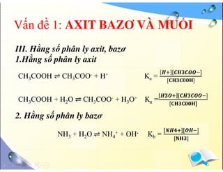 Axit bazo muoi su dien li cua nuoc ph chat chi thi axit bazo | PPT