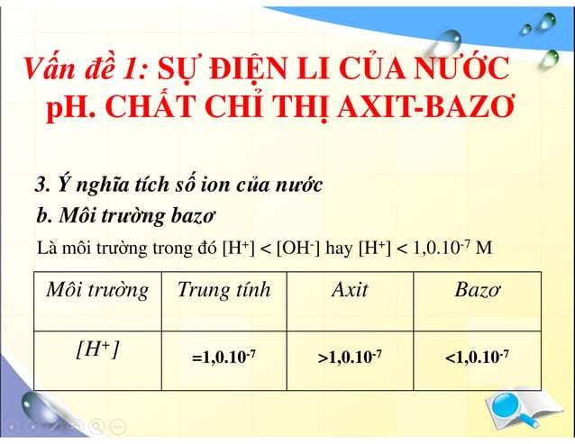 Axit bazo muoi su dien li cua nuoc ph chat chi thi axit bazo | PPT