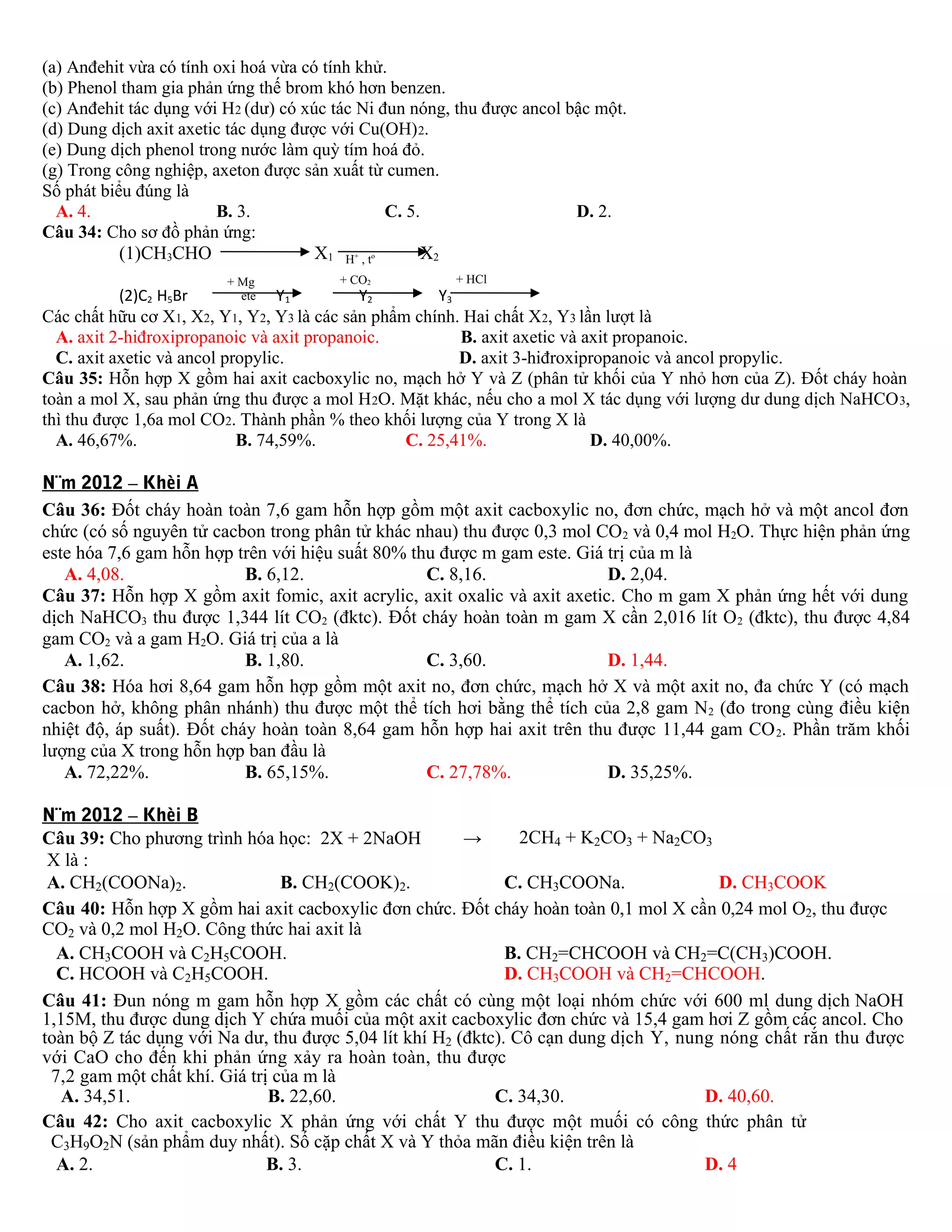 Axitcacboxylic thi dai hoc 20072013 co dap an | DOC
