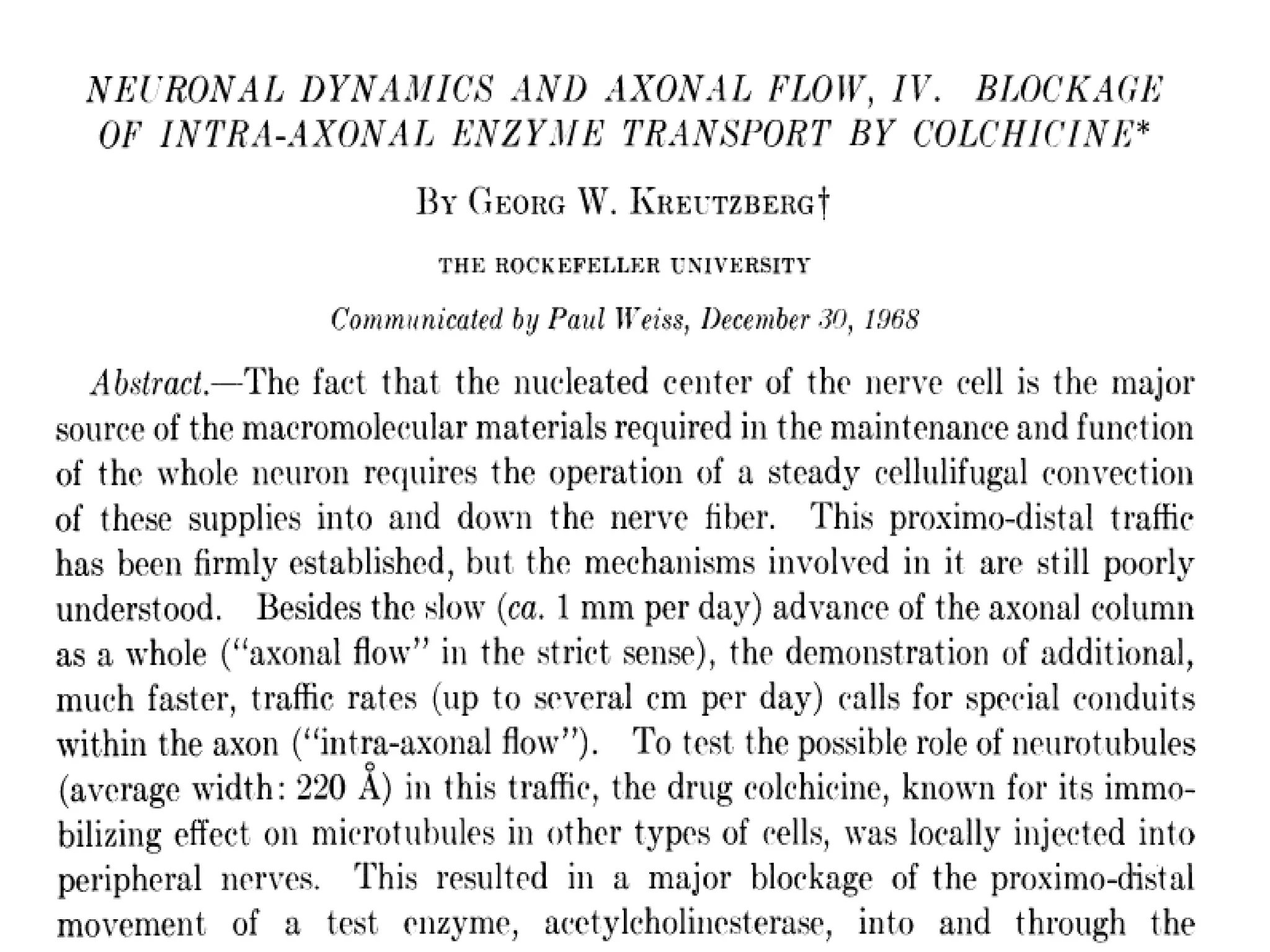 Axoplasmic flow in Axons - Mechanisms and Applications in Clinical ...