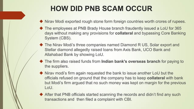 PNB SCAM (NIRAV MODI) | PPTX | Business Banking & Finance | Business