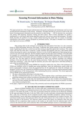 Securing Personal Information in Data Mining | PDF