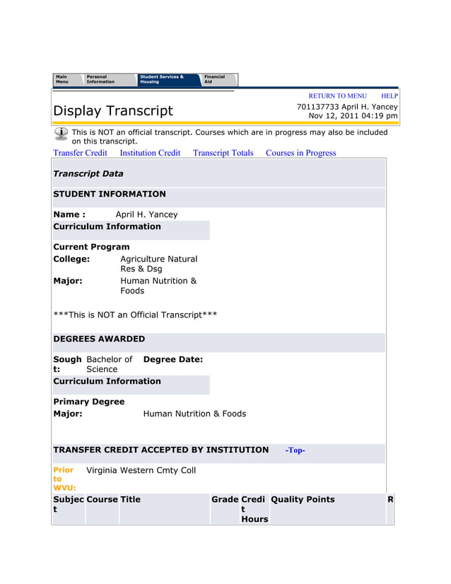 Ayanceytranscript | PDF