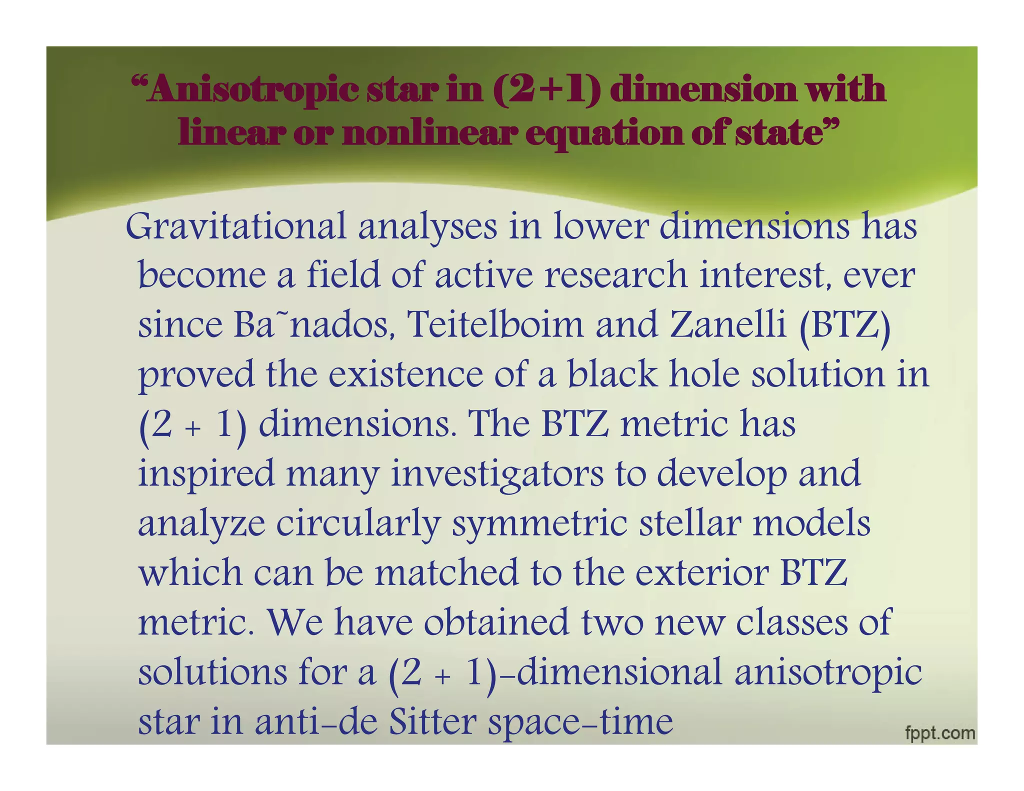 Anisotropic star in (2+1)-dimension with linear or nonlinear equation ...