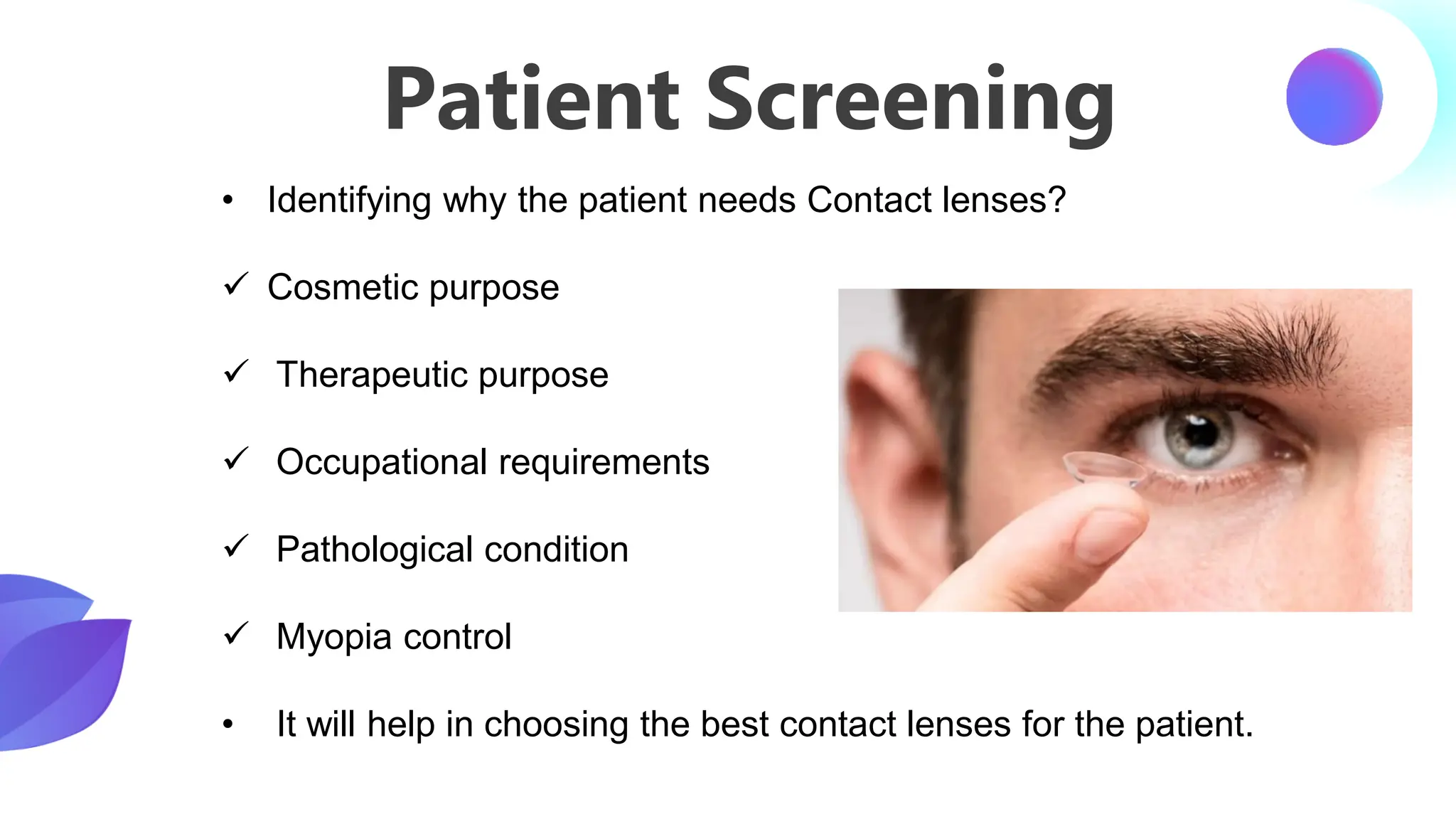 Contact lens pre fitting evaluation and Examination | PDF