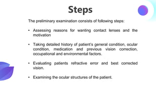Contact lens pre fitting evaluation and Examination | PDF