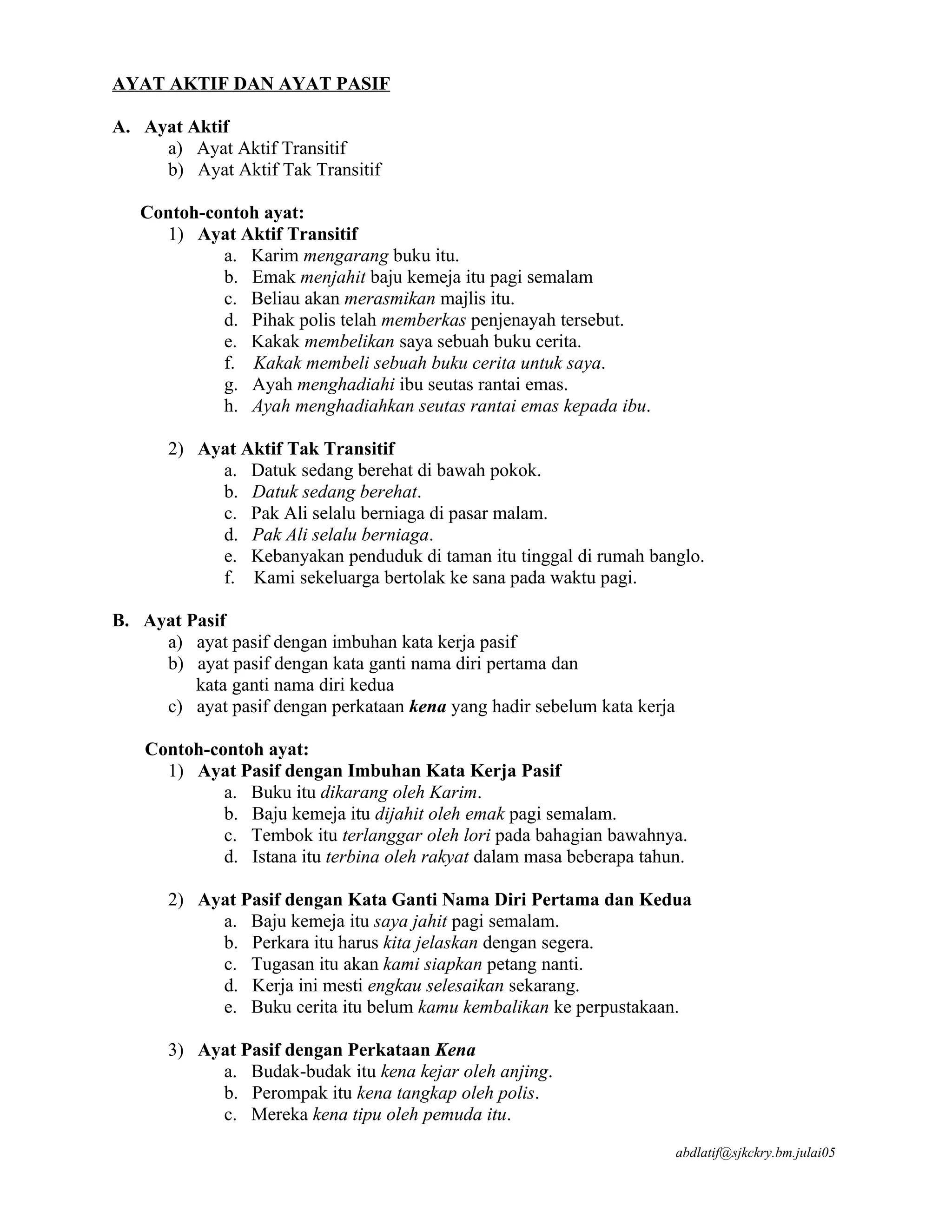 Ayat aktif & ayat pasif | DOC