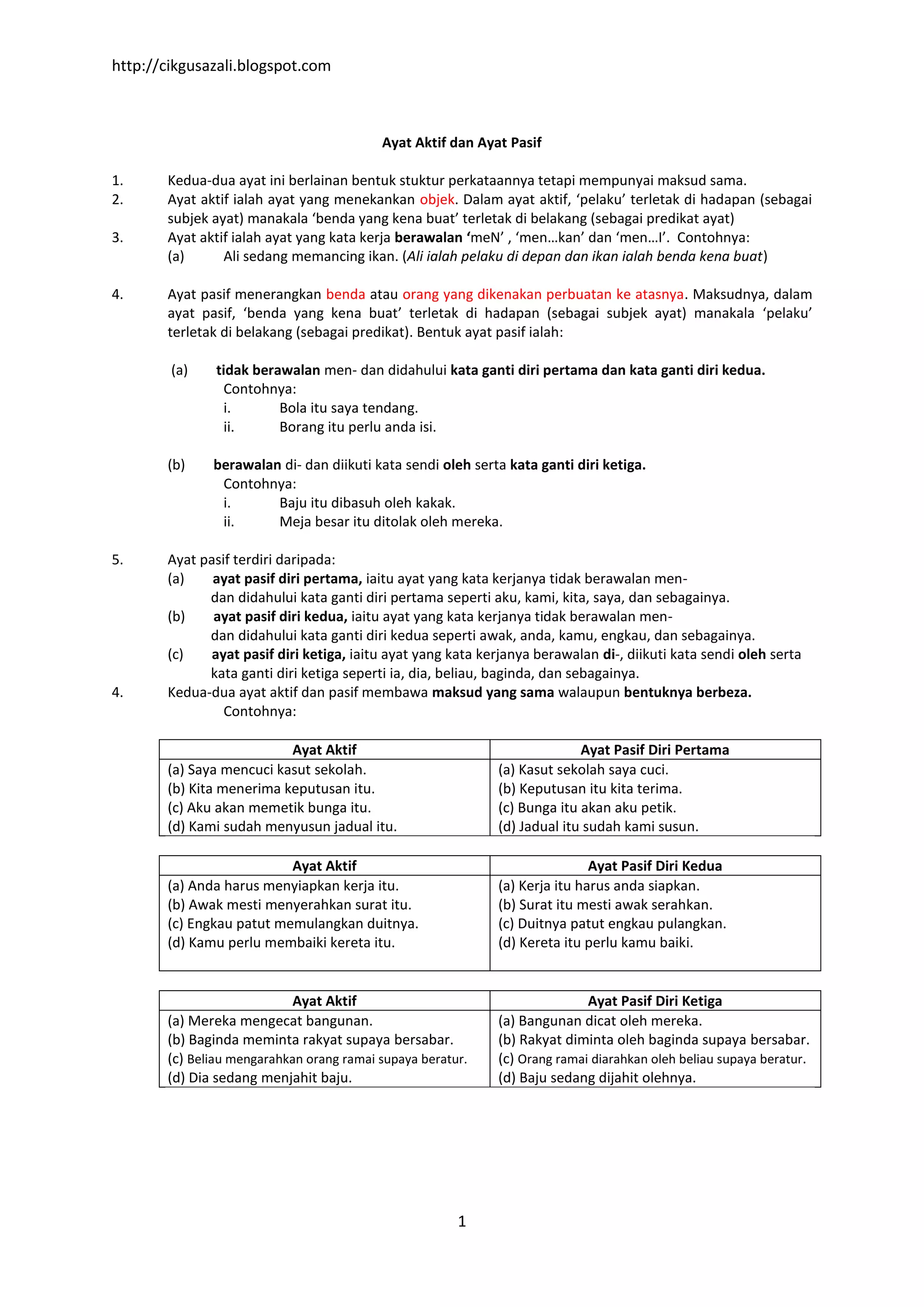 Ayat aktif dan ayat pasif | PDF