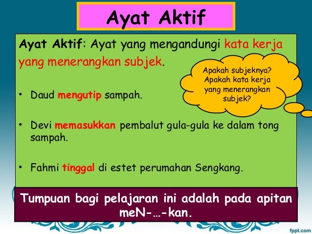 Contoh Aktiviti Ayat Aktif Dan Ayat Pasif