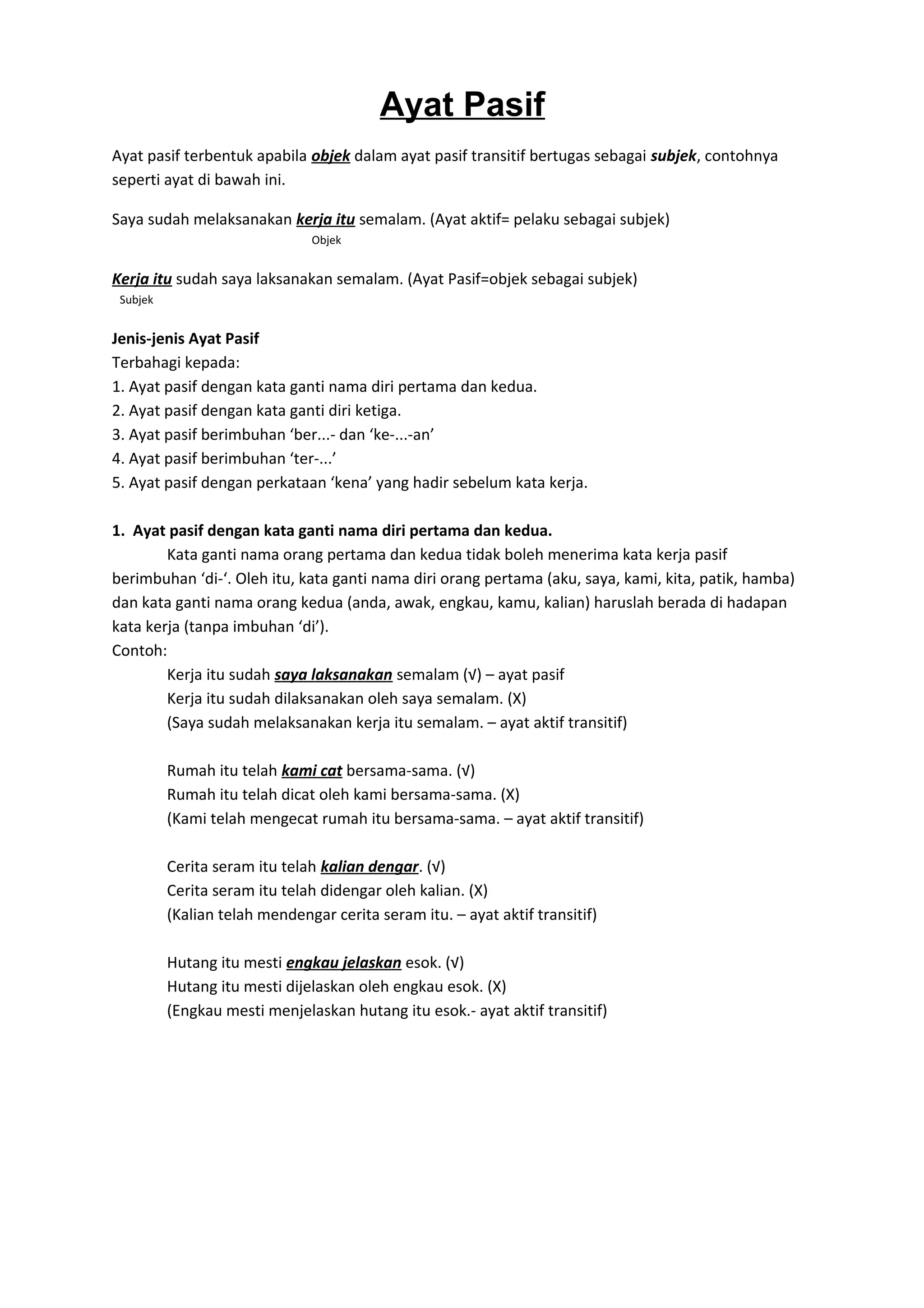 Ayat pasif dan aktif | DOC
