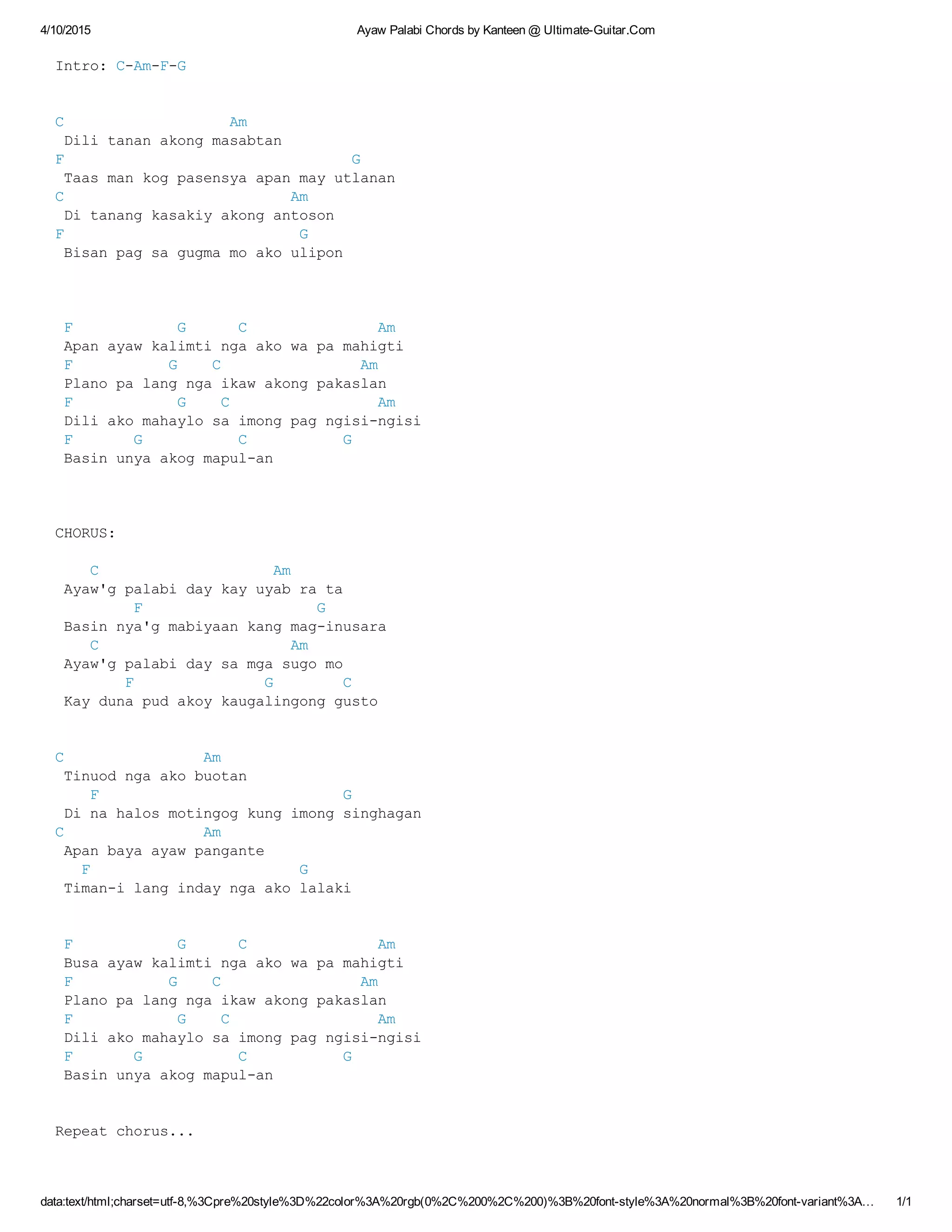 Ayaw palabi chords by kanteen @ ultimate guitar | PDF