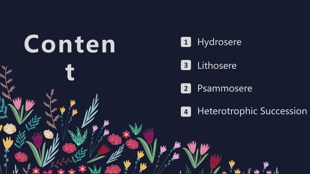 Succession(Hydrocere,lithocere,psammosere and heterotrophic succession ...