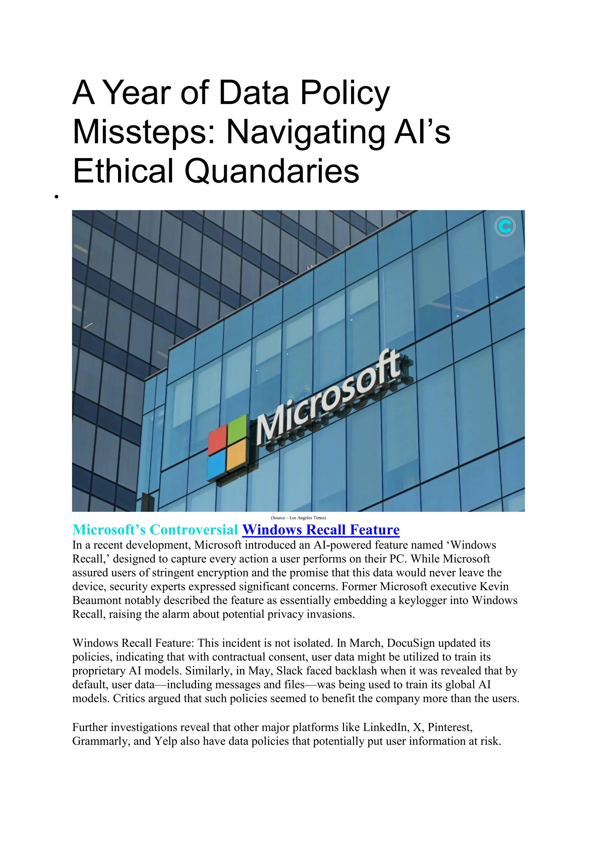 A Year of Data Policy Missteps: Navigating AI's Ethical Quandaries | PDF