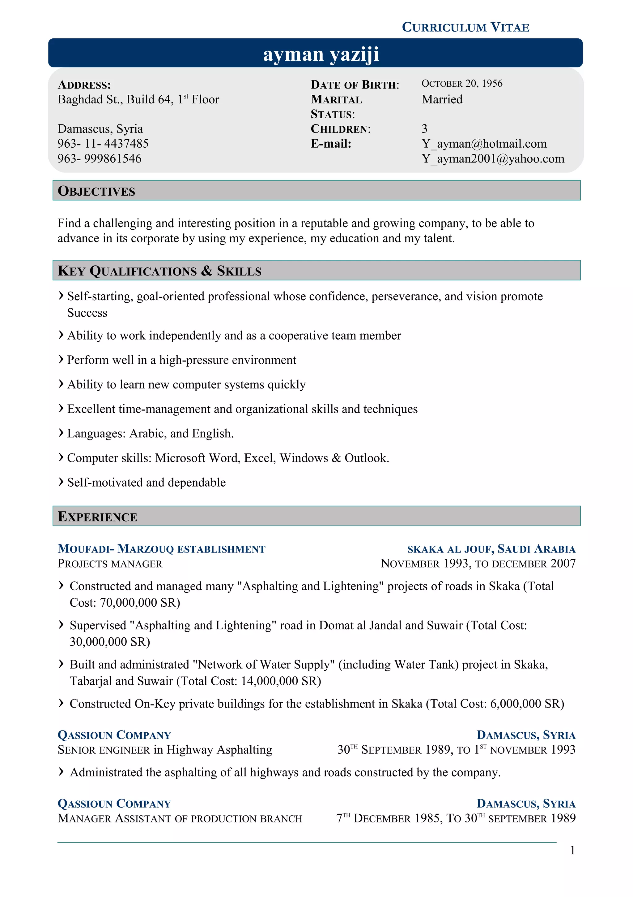 Ayman cv 1 | DOC | Civil Engineering Industry | Industries