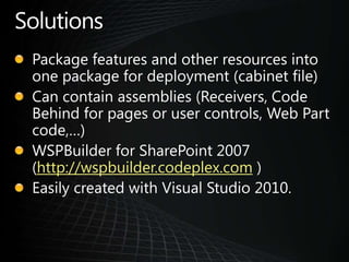 Feature and Solution Framework in SharePoint 2010, Ayman El-Hattab MVP | PPTX