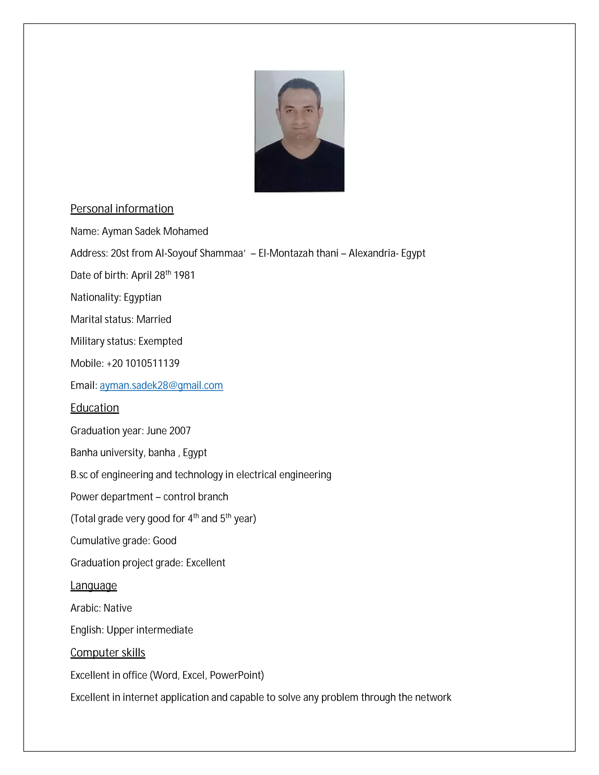 Ayman sadek cv | PDF | Africa Travel | Travel Locations
