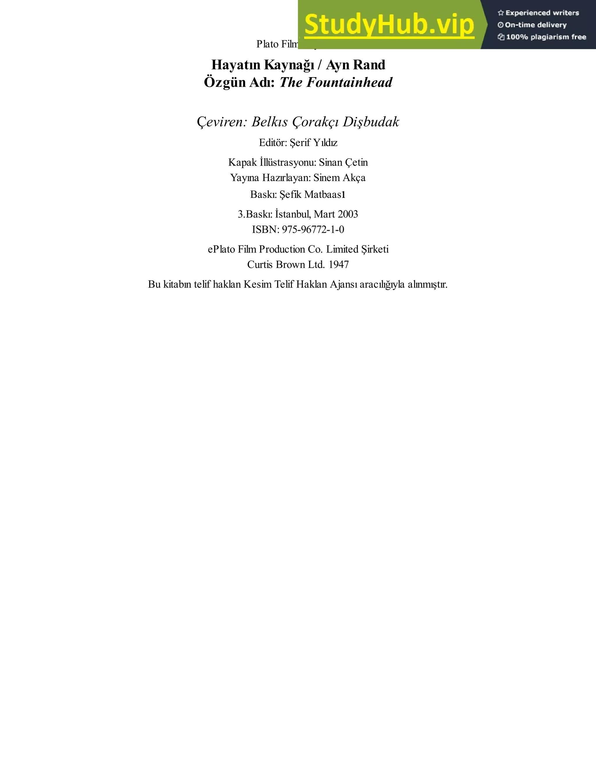 Ayn Rand Hayatin Kaynagi | PDF