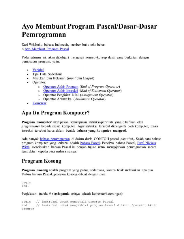 Ayo membuat program pascal | DOCX