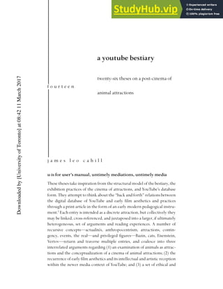 A YouTube Bestiary 26 Theses On A Post-Cinema Of Animal Attractions | PDF