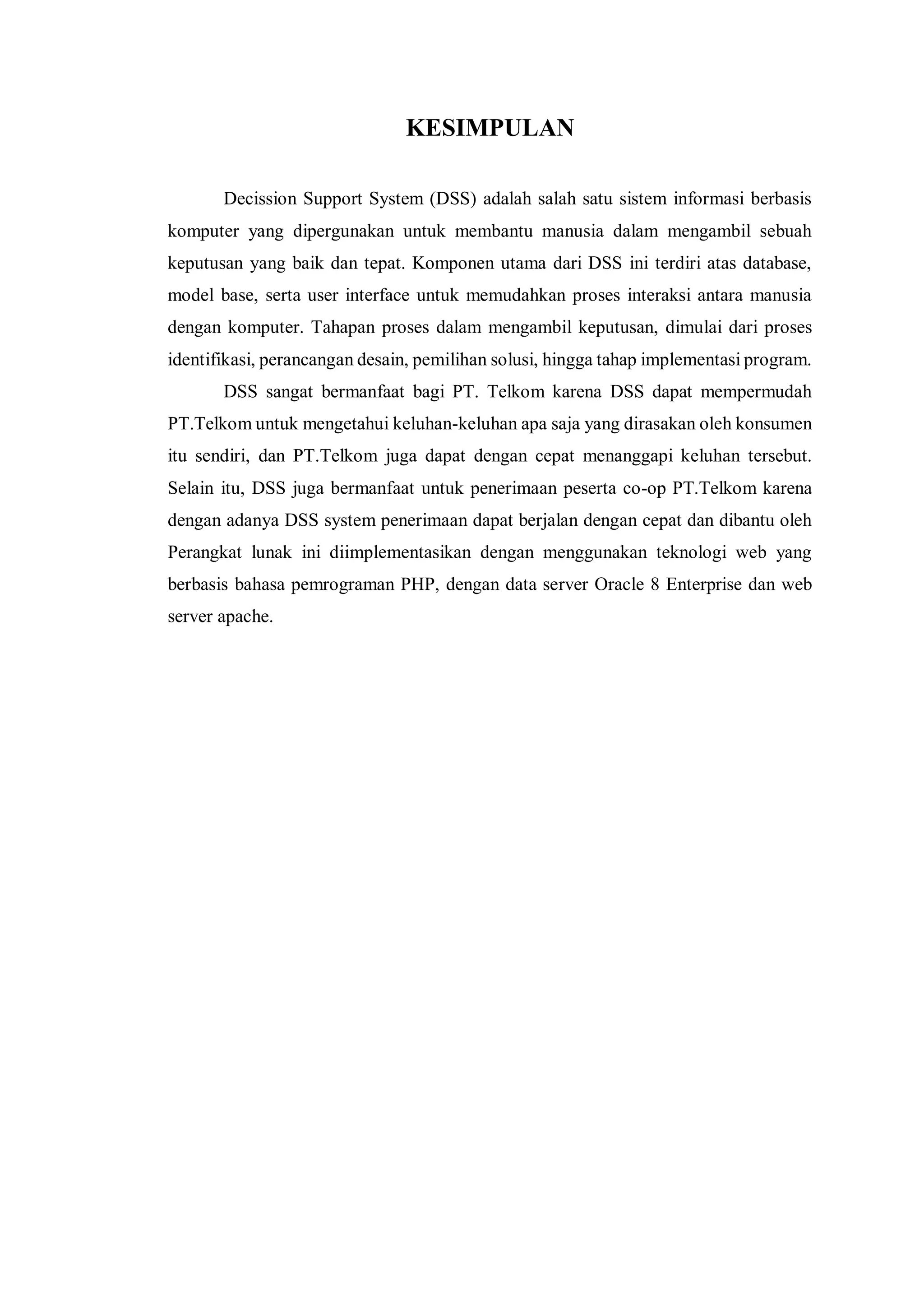 IMPLEMENTASI APLIKASI SISTEM PENGAMBILAN KEPUTUSAN PADA PT TELKOM ...