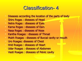 Ayurveda : Classification and Groupings of diseases | PPT