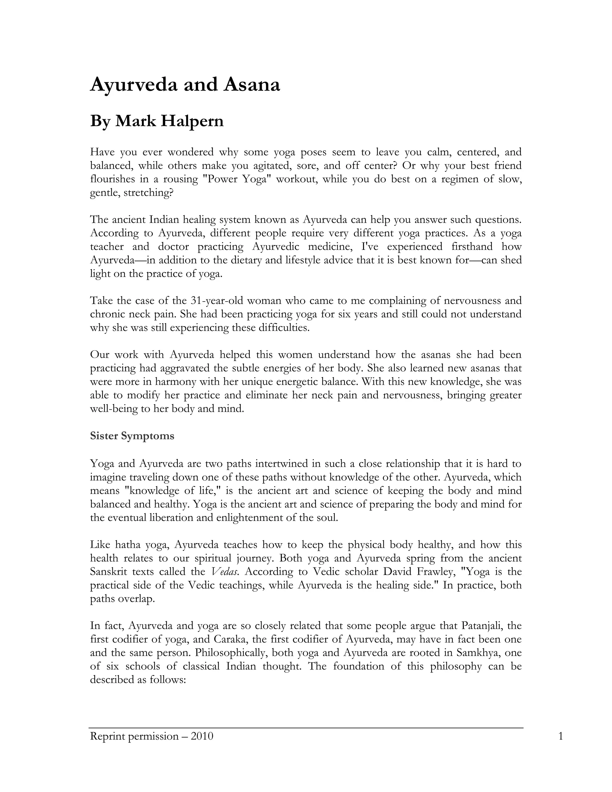 Ayurveda and asana | PDF