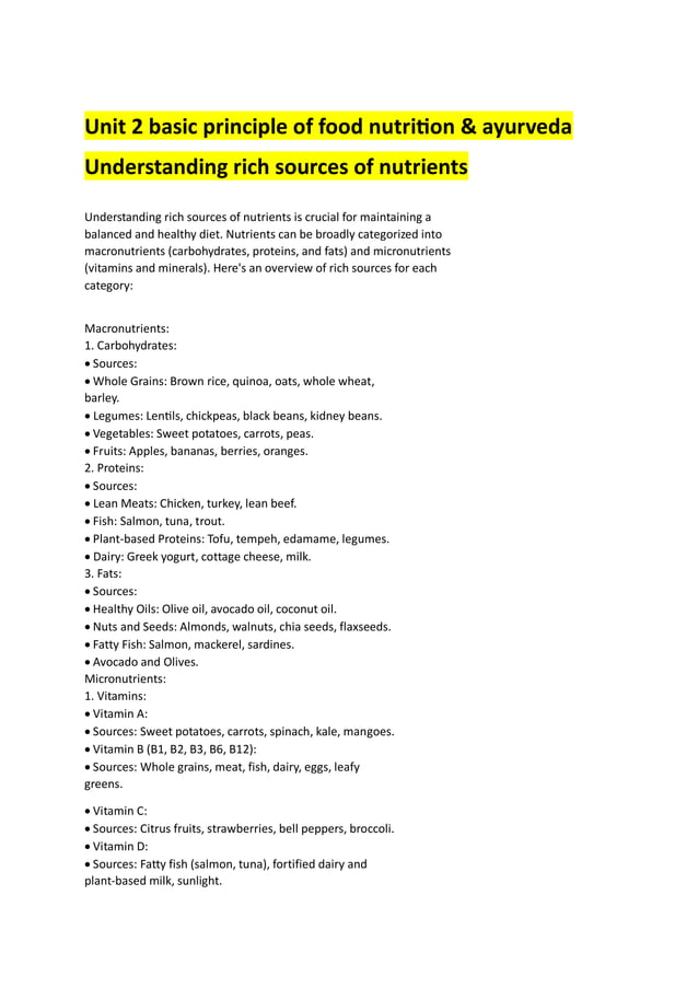 BASIC PRINCIPLES OF FOOD & NUTRITION AYURVEDA | PDF