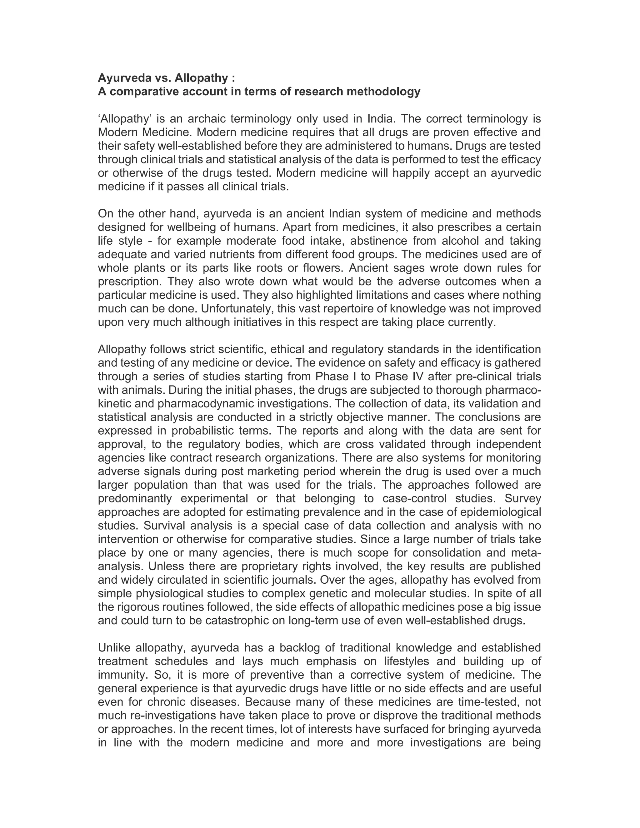 Ayurveda vs allopathy | PDF
