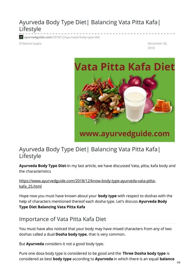 Ayurveda Body Type Diet| Balancing Vata Pitta Kafa| Lifestyle | PDF
